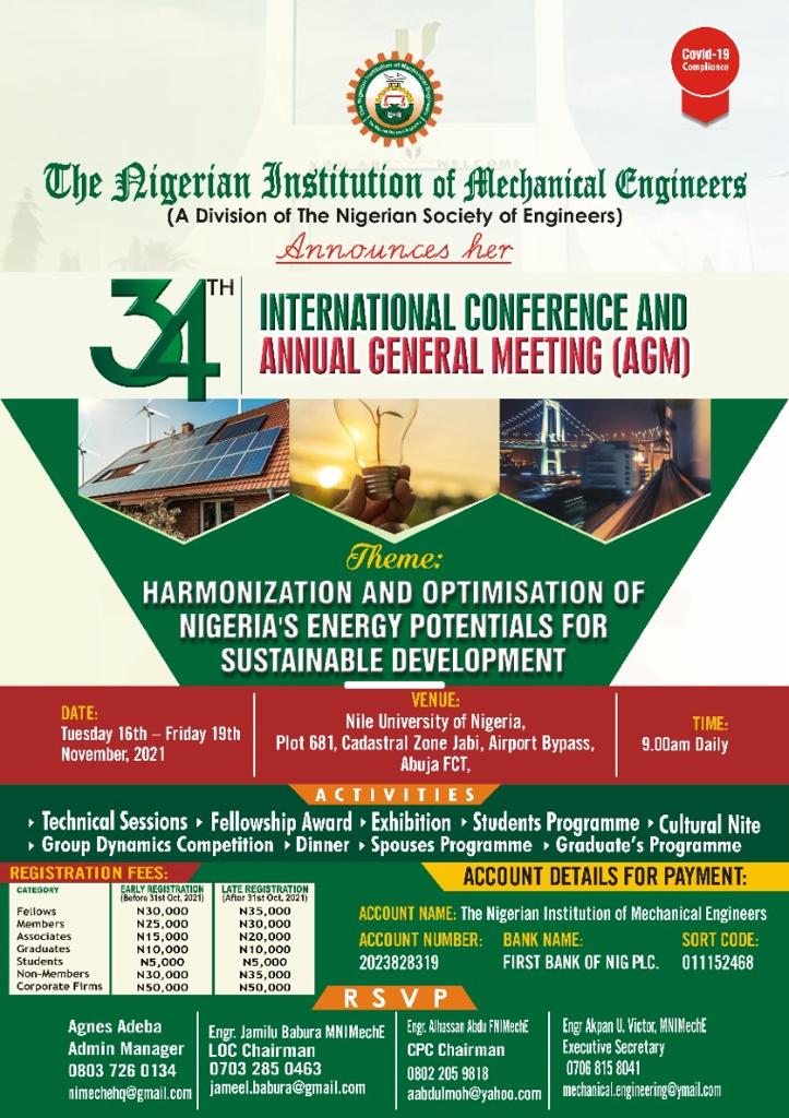 NIMechE Council approves new Date, venue for 2021 National Conference ...